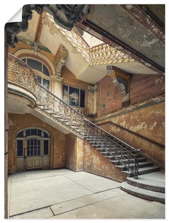 Artland Wanddeko Poster & Kunstdrucke Wandposter DIN A3 Architektur Ruinen Treppenhaus Treppe Ornamente Licht Lost Places U4YC