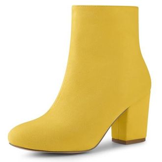 Allegra K Bottines &agrave; talon &eacute;pais &agrave; bout rond pour femme, jaune, 40 EU
