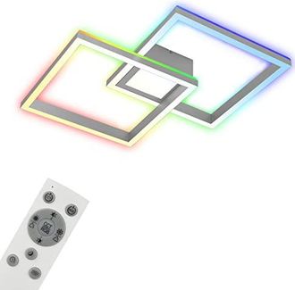 Briloner Leuchten - Deckenlampe RGB, Backlight Deckenleuchte LED, Dimmbar, Farbtemperatur einstellbar, Frame, CCT Mittellicht, Fernbedienung, Aluminiumfarbig, 