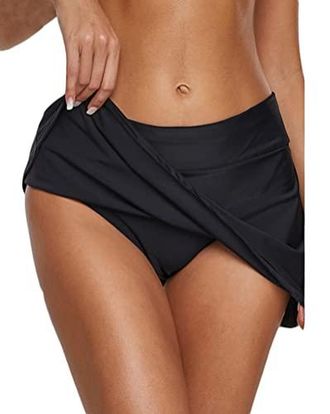 Minetom Jupe de Bain Femmes Bikini Jupette Jupe Courte Plage Maillots de Bain Jupes-Culottes de Bain Sport Shorts de Bain Y6 Noir 40