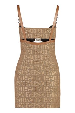 Versace Womens Jaquard Mini Dress Beige Polyester