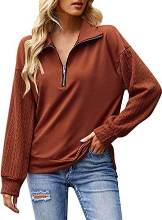 Generic Vestes pour femmes 2026 tendance tendance col en V fermeture &eacute;clair cousue chemise d&eacute;contract&eacute;e veste, Orange, M