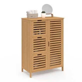 IDMarket Meuble de Rangement Salle de Bain Bambou BEA 3 tiroirs avec Placard