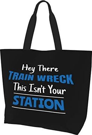 AOOEDM Hey There Train Wreck, This Isnt Your Station Sac &agrave; provisions r&eacute;utilisable en toile pour femme