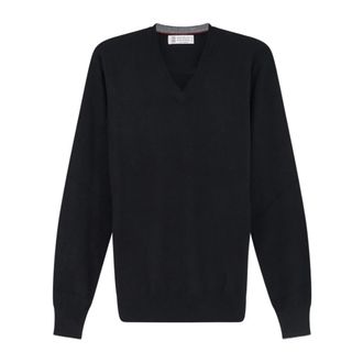 Brunello Cucinelli Kaschmir-Pullover mit V-Ausschnitt - - Knitwear - Herren - Schwarzk - L