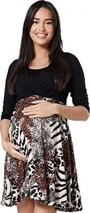 Happy Mama Femme. Robe Patineuse maternit&eacute; dallaitement. Manches 3/4. 603p (Noir et Imprim&eacute; Animal, 38, M)