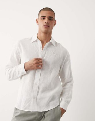 Abercrombie & Fitch Chemise 100 % lin &agrave; manches longues avec logo embl&eacute;matique - Blanc
