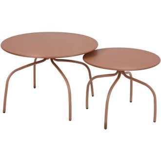Oviala Lot de 2 tables basses gigognes de jardin argile