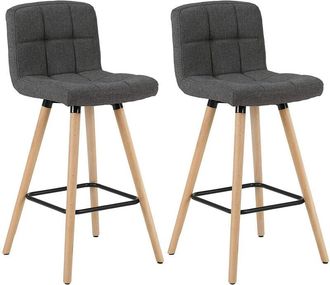 Woltu Woltu - Lot de 2 Tabourets de Bar avec Repose-Pieds Chaise de bar Design en Bois Massif et Lin, Gris Foncé