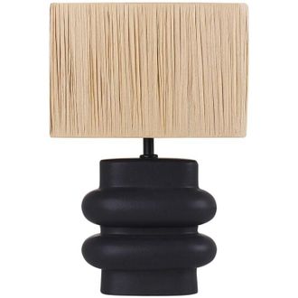 Beliani Tischlampe Schwarz und Naturfarben Keramik Vasenform 42 cm Papiergeflecht Schirm Rechteckig Kabel mit Schalter Boho Schlaf- u. Wohnzimmer