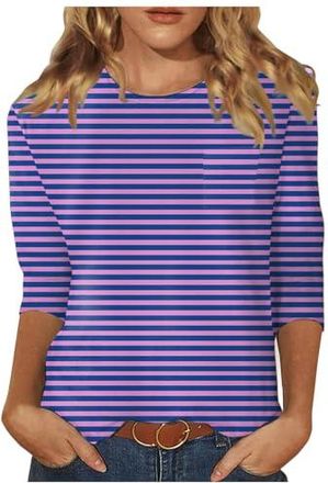 Generic T-shirt &agrave; manches longues pour femme - Haut &agrave; manches 3/4 pour la vie d&eacute;t&eacute; d&eacute;contract&eacute;e - Mode d&eacute;contract&eacute;e polyvalente - Design classique col rond - 