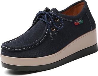 Generic Mocassins &agrave; plateforme en daim pour femme avec soutien de la vo&ucirc;te plantaire et lacets pour la marche, bleu, 39.5 EU