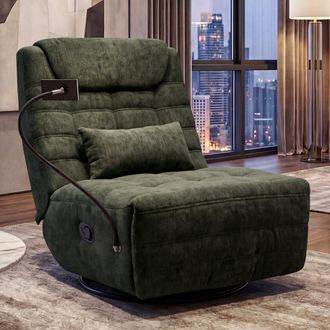 Mendler Relaxsessel HWC-P92, TV-Sessel Fernsehsessel, drehbar Kippfunktion Handyhalterung, Stoff Chenille (260g/m&sup2;) - gr&uuml;n