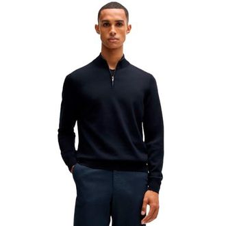 BOSS Hommes Ebenji Pull en Laine Vierge &agrave; Encolure zipp&eacute;e