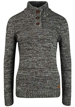 Oxmo OXPhilicita Femme Pull en Maille épaisse Troyer 100% Coton Regular Fit, Taille:S, Couleur:Black (799000)