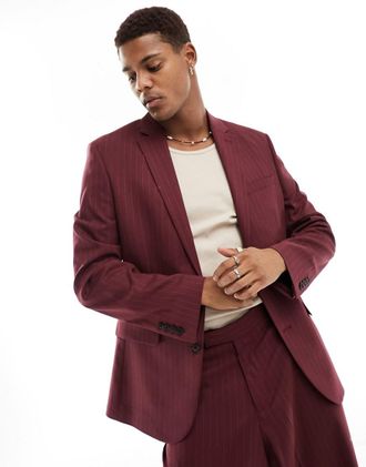 Asos Veste de costume classique &agrave; fines rayures - Bordeaux-Rouge