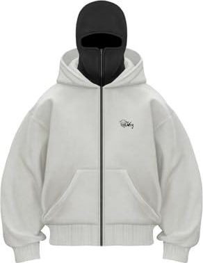 Generic Sweat &agrave; Capuche Homme Sweat Zipp&eacute; Homme Veste Chaude Hoodie Homme Balaclava Cagoule Moto Masque Anti-Vent Sweat Homme pour Sports de Plein Air Cagoule