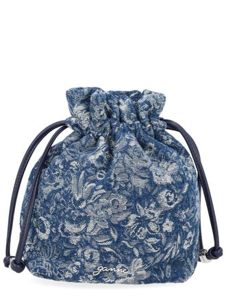 Ganni Womens Denim Tapestry Bag Organic Cotton Handbags Hand
