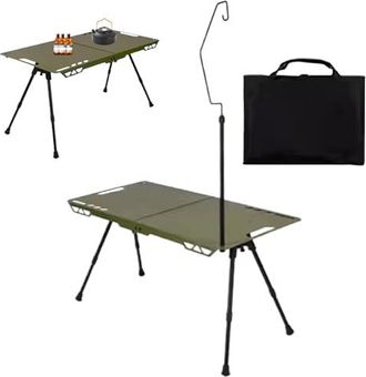 Generico Table de camping - Bureau de barbecue pliable | Bureau de camping portable r&eacute;glable en hauteur avec support de lumi&egrave;re pour jardin, barbecue, pique-ni