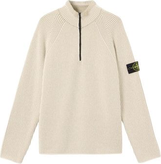Stone Island Homme, Pulls, Beige, Taille: M Pull Court Zipp&eacute; En Maille C&ocirc;tes Anglaises Vanis&eacute;