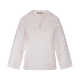 Tory Burch Seidenbluse mit offenem Kragen - - Tops - Damen - Wei&szlig; - S