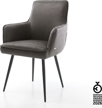 DELIFE Esszimmerstuhl Heira-Flex mit Armlehnen Mikrofaser Anthrazit Vintage 4-Fu&szlig; konisch Schwarz Taschenfederkern, Esszimmerst&uuml;hle