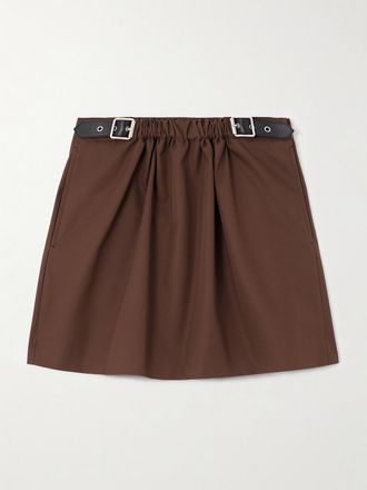 Loewe Mini-jupe En Serge De Coton Et De Soie Mélangés À Finitions En Cuir Et À Boucle - Marron