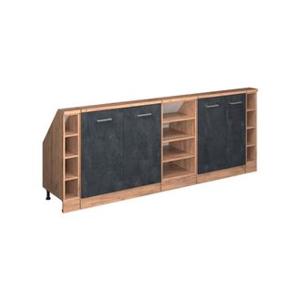 Vicco K&uuml;chenschrank f&uuml;r Dachschr&auml;gen R-Line, Schwarz Beton/Goldkraft Eiche, 215 cm 5er Set