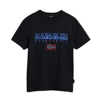 Napapijri Homme, Tops, Bleu, Taille: XL T-shirt à Manches Courtes Col Rond Bordures Côtelées Bleu