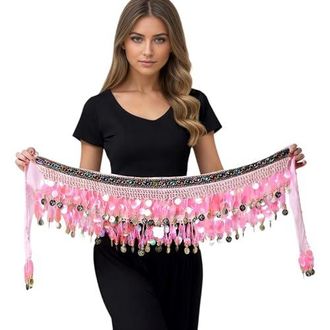 Generico Bandana de danse du ventre pour femme Ceinture avec pi&egrave;ces de monnaie Costume de danse du ventre Jupes de foulard de hanche pour envelopper des paille