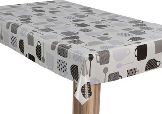 Laro Wachstuch-Tischdecke Wachstischdecke Gartentischdecke Kaffeepause Weiß Grau, Muster:Kaffeepause Weiß Grau, Größe:90x120