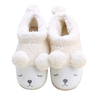 Minetom Femme Homme Hiver Pantoufles Coton Peluche Chausson DIntérieur Doux en Peluche Fond Épais Antidérapant Slippers Chaussures Blanc EU 39-40