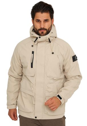 SOULSTAR Herren &Uuml;bergangsjacke mit Kapuze Fieldjacket Fleece Gef&uuml;tterte Steppjacke Outdoorjacke Winterjacke Mens Jacket S2_WGB-9-Beige-S