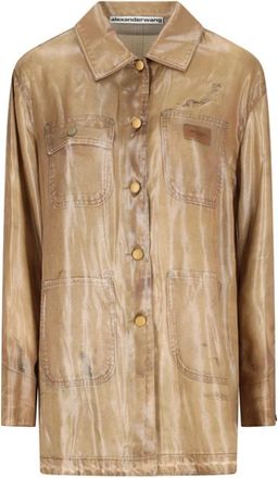 Alexander Wang Femme, Blouses et Chemises, Brun, Taille: 36 FR Chemise Oversize Trompe Loeil Workwear