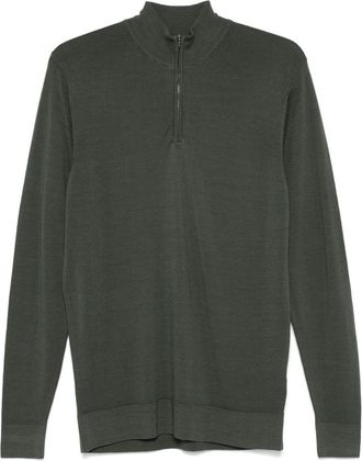 Sunspel Merinopullover mit kurzem Reißverschluss - Grün