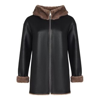 Cesare Gaspari Wendbare Kunstlederjacke mit Kunstfellbesatz - - Jackets - Damen - Braun - 2XL