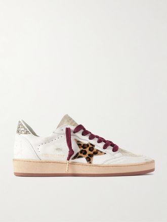 Golden Goose Ball Star Sneakers Aus Leder Mit Glitter-details, Bes&auml;tzen Aus Kalbshaar Und Veloursleder In Distressed-optik - Wei&szlig;