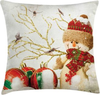 Abakuhaus Weihnachten Kissenbezug, Bunte Jolly Zeiten, Dekorative Kopfkissenhülle mit Beidseitigem Druck Reißverschluß Waschbar, 45 x 45 cm, Weiß Rot