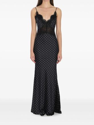 Self Portrait Polka Dot Satin Lace Maxi Dress