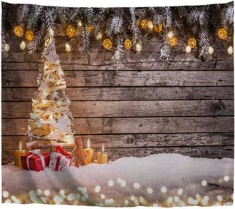 A.Monamour Wandteppiche Christbaumschmuck Auf Holzbohlen Fotografie Hintergrund Stoff Wandteppich Wandbehang Vorhang F&uuml;r Schlafzimmer Wohnzimmer Schlafsaal 180x2