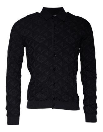 Dolce & Gabbana Mens Silk Logo-Jacquard Cardigan Black Clothing
