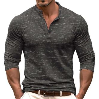 Generic Chemise &agrave; manches longues pour hommes Coupe ajust&eacute;e : chemises d&eacute;contract&eacute;es avec 1/4 boutons-pression Chemises de haut Vintage Chemise d&eacute;contract&eacute;e C