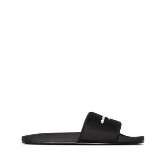 Alexander Wang Femme, Chaussures, Noir, Taille: 37 EU Sandales Plates Noires avec Logo