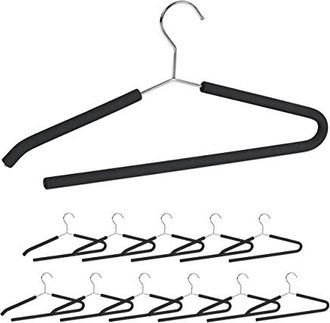 Relaxdays Kleiderbügel 12er Set, Rutschfester Schaumstoffbezug, Anzugbügel, offener Hosensteg, Antirutschbügel, schwarz