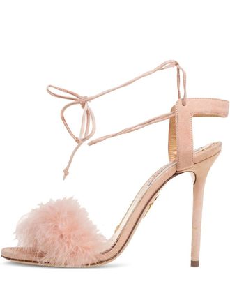 Charlotte Olympia sandales pre-owned satinées Sasa 110 mm à détails de plumes - Rose