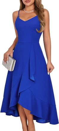 Dresstells Cocktailkleid Damen Festlich Tr&auml;ger Hochtief Kleid f&uuml;r Hochzeitsg&auml;ste Knielang Weihnachtsfeier Kleider R&uuml;ckenfrei Curvy Elegantes Partykleid Royalblue