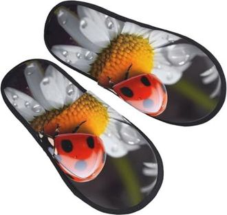 Generic Chaussons Maison Ladybug Sur Une Fleur De Marguerite Portative Pantoufles En Coton Épais Slippers Pour DIntérieur Voyage De Camping M