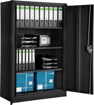 TecTake Armoire de Bureau métallique 140x90x40 cm avec Serrure Rangement Bureau avec 4 Compartiments pour Classeur Rangement Documents Industriel Meuble 2 Por