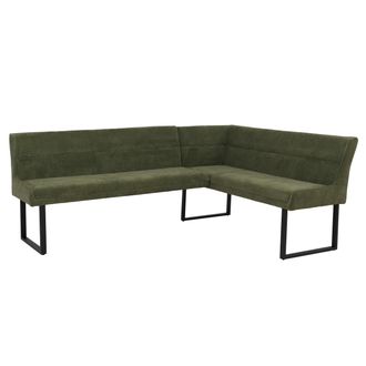 Mendler Eckbank HWC-O81, Esszimmerbank Bank, &Ouml;ko-Tex (310g/m&sup2;) Chenille Stoff/Textil Metall 210x159cm - gr&uuml;n