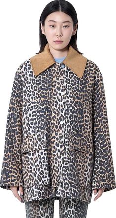 Ganni Femme, Vestes, Brun, Taille: 34/36 FR Veste Midi en Toile Imprim&eacute;e L&eacute;opard